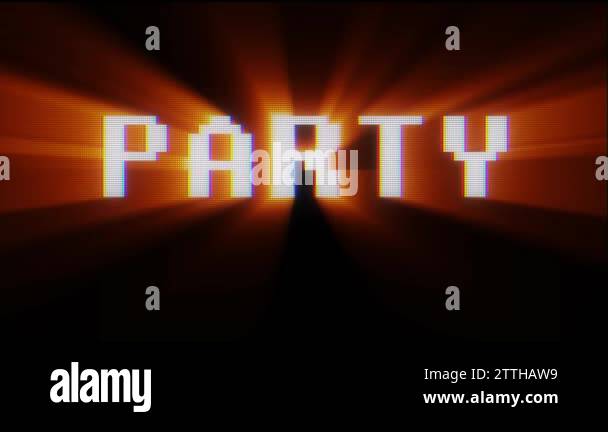 retro digital font party word text on old tv lcd glitch interference ...