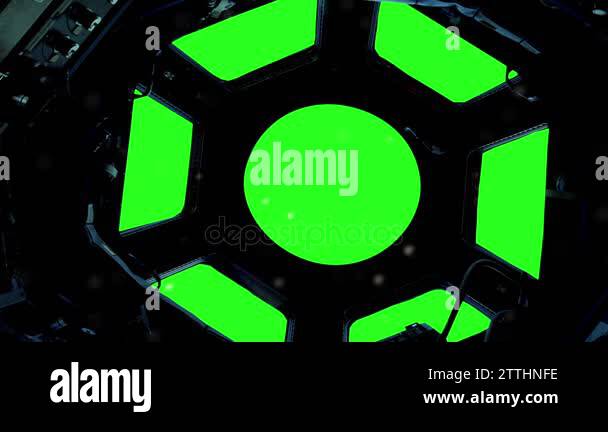 International Space Station (ISS) with Green Screen and floating Dust ...