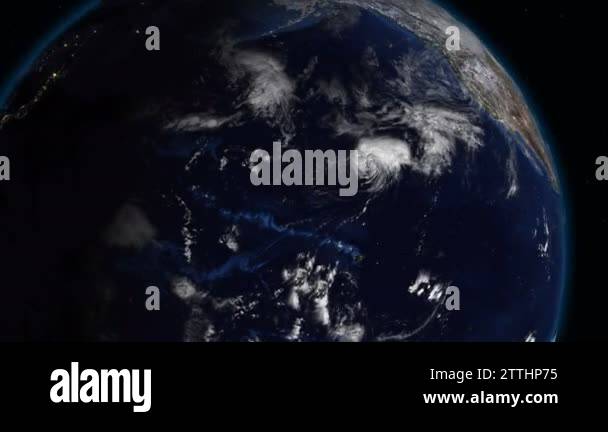 Realistic Earth rotating in space (loop). On the planet Earth is ...