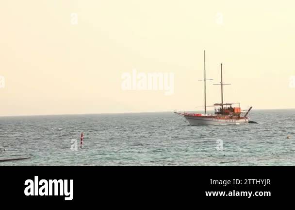 Sailing ship floats in the sea, sailing yacht, sea walk on a sailing ...