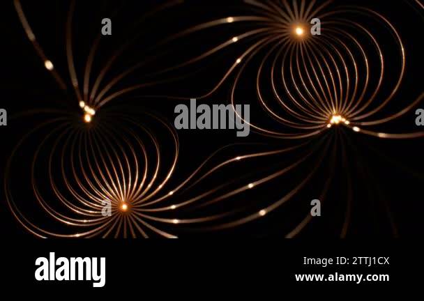 Bright fluorescent wires with glowing signals moving between nodes ...