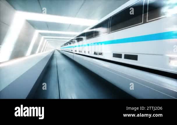 futuristic modern train, monorail fast driving in sci fi tunnel ...