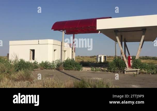 Old dirty gas station road 66. Abandoned gas station end of the world ...