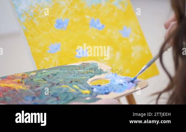 Painter hands blending cold colors on the palette. 4K Stock Video ...