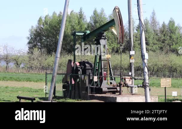 Working oil pump station in the raps field. Tansport and distribution ...