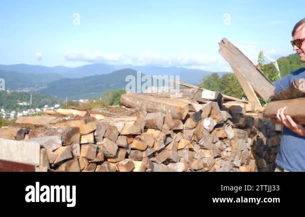 Wood, Stack of Wood for a Frosty Winter, for lighting a fireplace in a ...