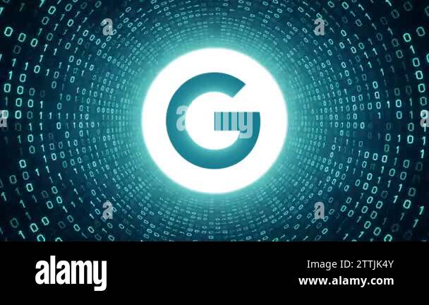 Editorial Animation: White Google logo form cyan binary tunnel on cyan ...