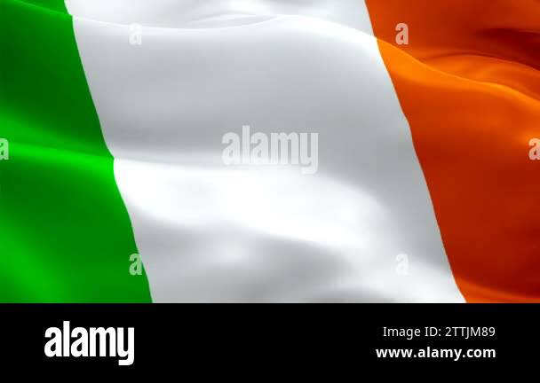 Irish flag Closeup 1080p Full HD 1920X1080 footage video waving in wind ...