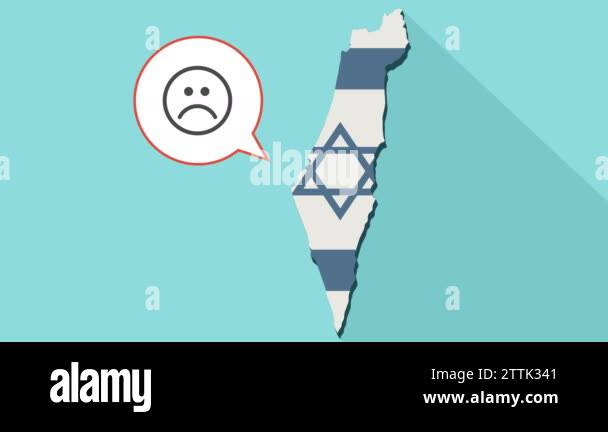 Animation of a long shadow Israel map with its flag and a comic balloon ...