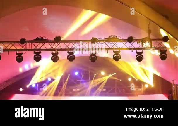 Stage lights at the concert with fog, Stage lights on a console ...