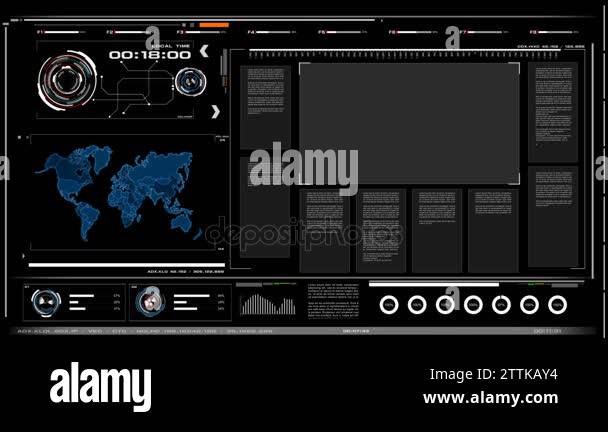 4K Animation UI User Interface with world map data HUD pi bar text box ...