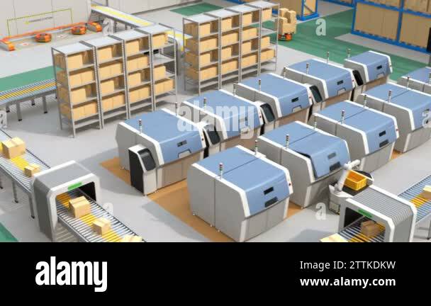 AGV (Automatic guided vehicle) picking parts from metal 3D printer ...