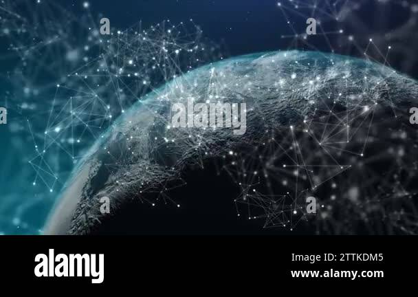 3D Rendering globe with network line spinning and orbit in the universe with lighting effect and ...