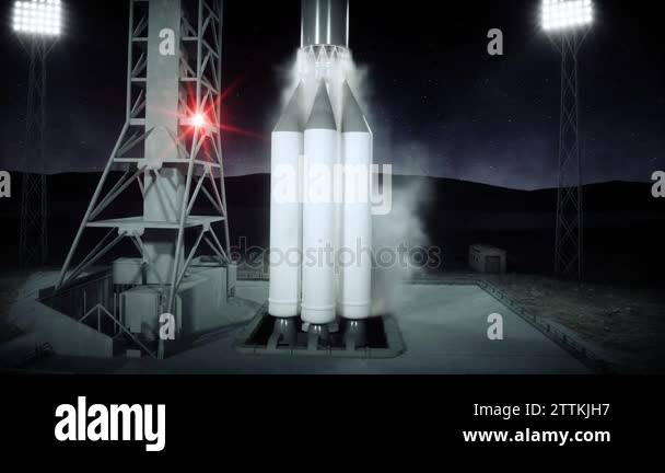 Rocket before the start animation. Space launch system. Realistic 4k ...