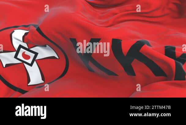 Red flag with the symbol of the Ku Klux Klan - KKK - waving, loop Stock ...