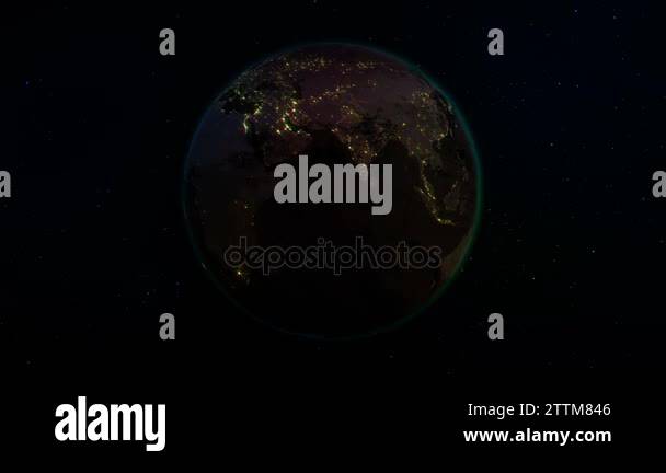 Realistic Earth rotating in space (loop). On the planet Earth is ...