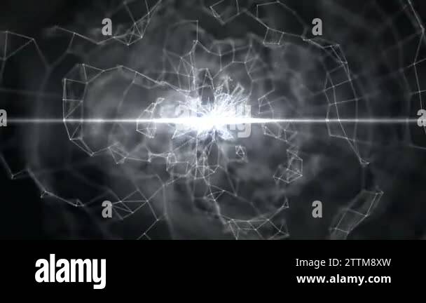 Futuristic technology motion background. Beautiful flowing nodes in network connection. Dynamic ...