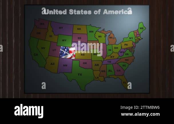 Colorado pull out from USA states abbreviations map Stock Video Footage ...