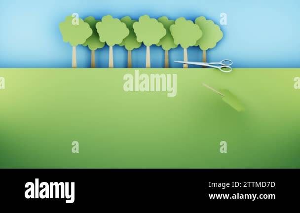 deforestation. Paper forest destruction of metal scissors. Creative ...