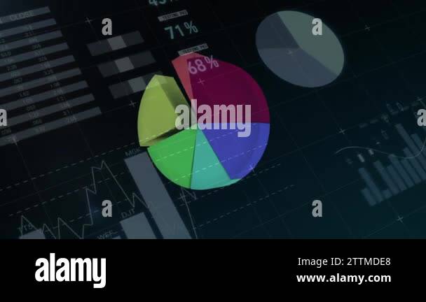 Digital composite of lines of digital composite of colorful pie chart ...