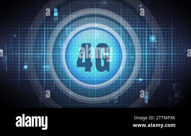 Digital animation of a numeric logo 4G with circle and blue digital ...