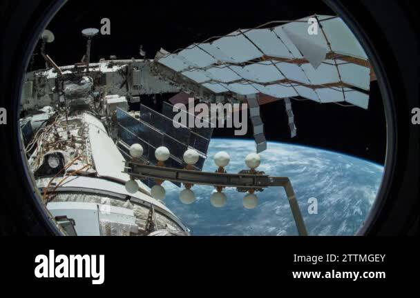 Earth as seen through window of International Space Station ISS ...