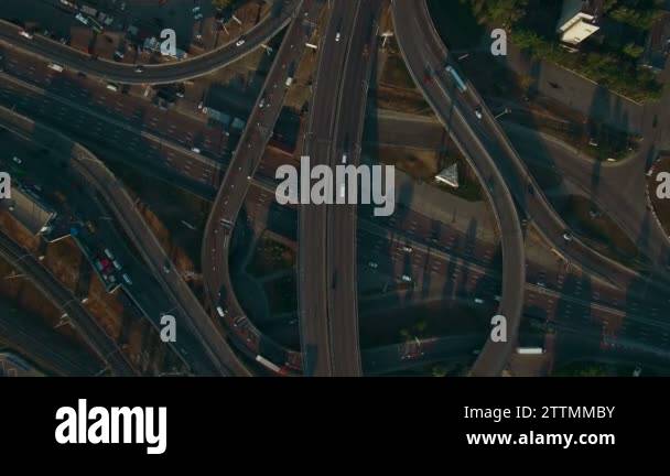 Overhead aerial view of highway.Road interchange.Drone footage Stock ...