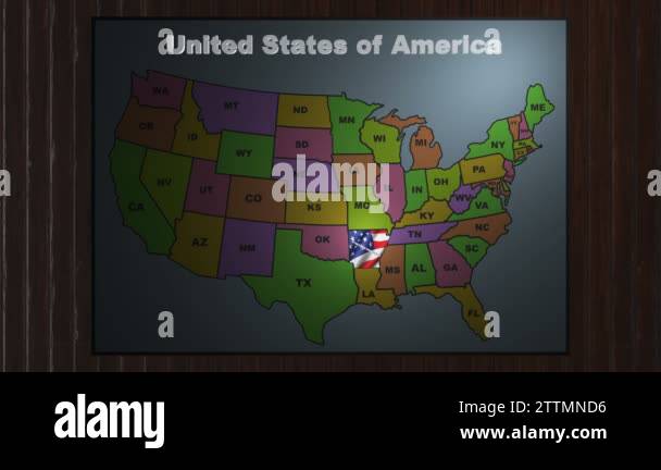 Arkansas pull out from USA states abbreviations map Stock Video Footage ...
