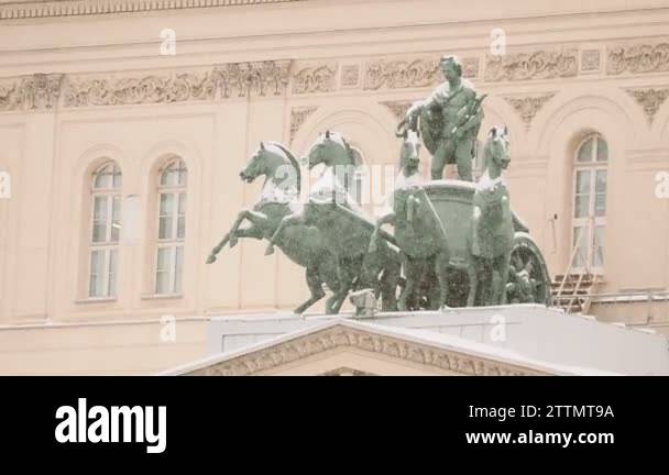 Bronze sculpture of god Apollo on quadriga of his muses on Bolshoi ...