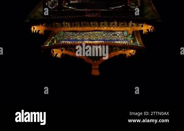 China Beijing ancient Chinese architecture pavilions reflection in pool ...