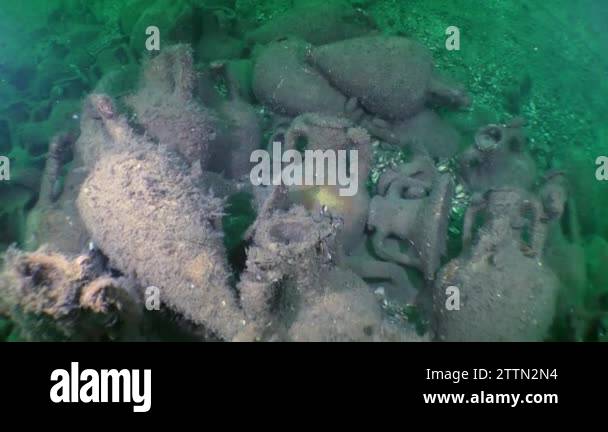 Underwater archeology: ancient Greek amphoras on the seabed Stock Video ...