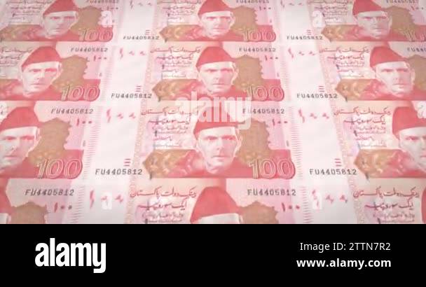 Banknotes of one hundred Pakistani rupees of Pakistan rolling, cash ...