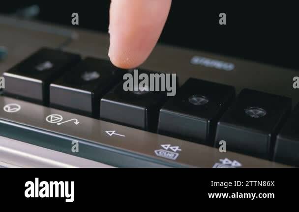 Pushing Play Button on a Vintage Tape Recorder. Transistor retro radio ...