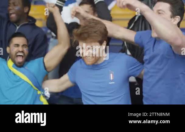 4K Excited fans in sports crowd, celebrating and cheering on their team ...