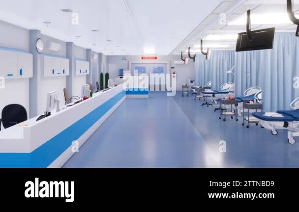 Light and clean emergency room hall in a modern clinic with empty ...