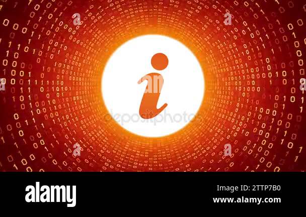 White information icon form yellow binary tunnel on orange background. Seamless loop. More icons ...