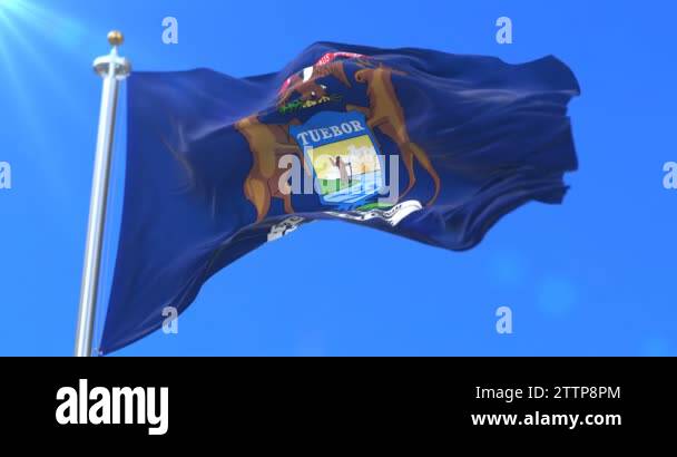 Flag of american state of Michigan, region of the United States - loop ...