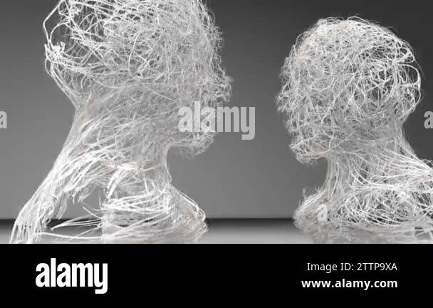 Abstract conceptual composition - two people face to face. The 3D ...