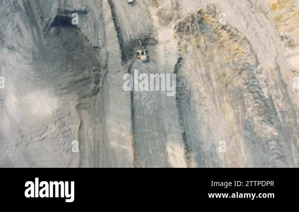 Panorama aerial view shot, open pit mine, coal mining, dumpers ...