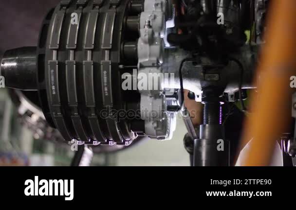 Calm workers controlling aircraft machine and chassis. Aircraft ...