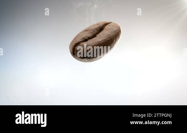 Closeup 3D CGI video of hot roasted coffee bean flying in air and ...