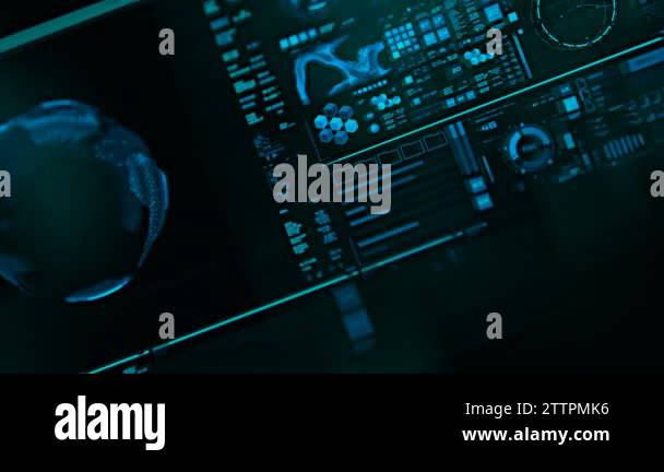 Futuristic interface/Digital screen/Detailed abstract background. Perspective view of blue ...