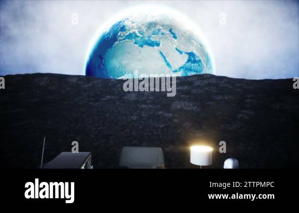 funny alien watching TV on the sofa on the moon. Living on the moon ...