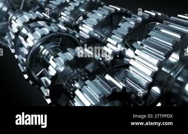 Abstract Metal Gearbox Transmission with Axis and Gears Turning ...