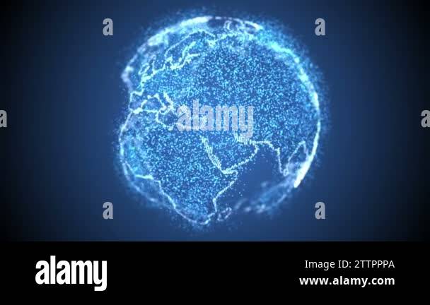 Abstract blue Earth globe with animated continents contour and small ...