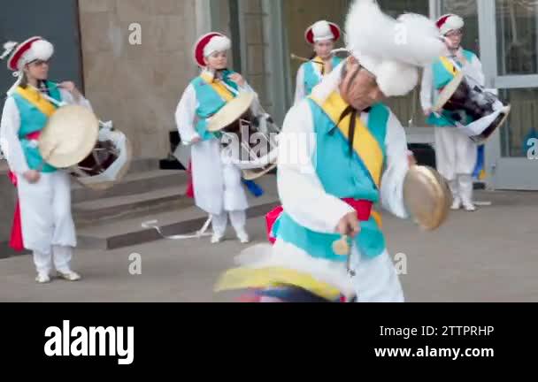 Moscow, Russia, July 12, 2018: Korean culture festival. A group of ...