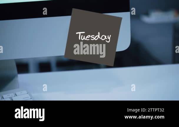 Tuesday. Days of the week. The inscription on the sticker on the ...
