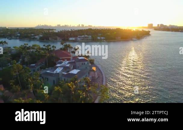 Islands Aerial Miami sunset luxury homes waterfront Stock Video Footage ...