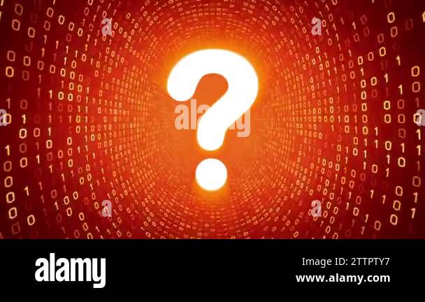 White question mark icon form yellow binary tunnel on orange background. Seamless loop. More ...