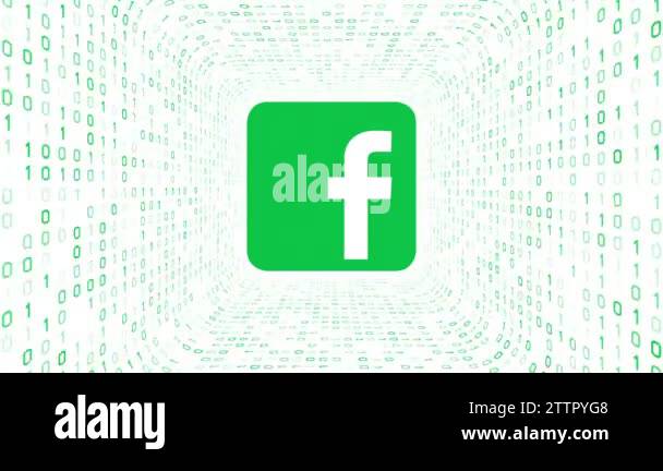 Editorial Animation: Green Facebook logo form green binary tunnel on ...